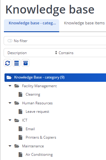 Configuring knowledge base categories